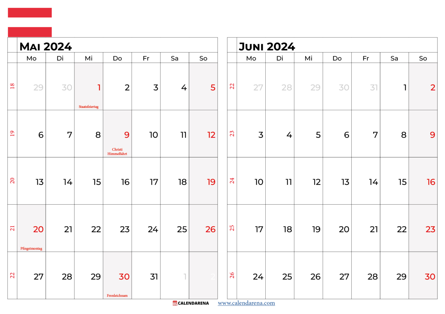 Kalender Juni 2024 Österreich