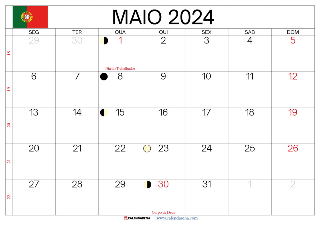 Calendário Maio 2024 Portugal