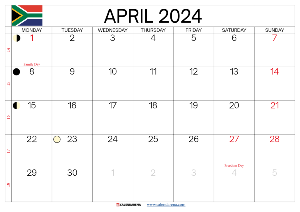 April 2024 Calendar South Africa With Holidays