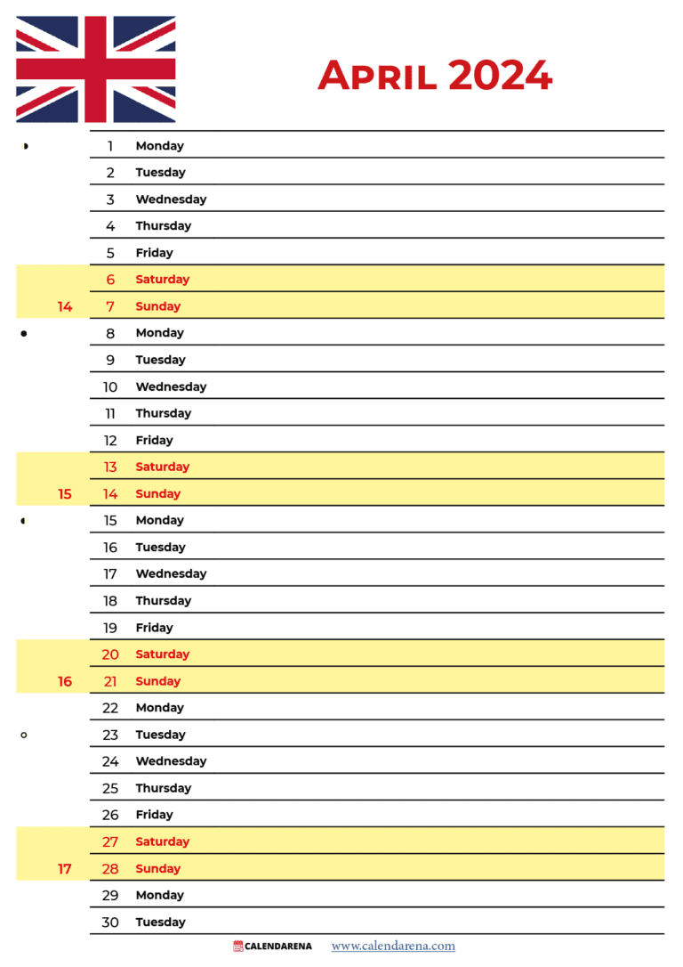 April 2024 Calendar Uk With Holidays