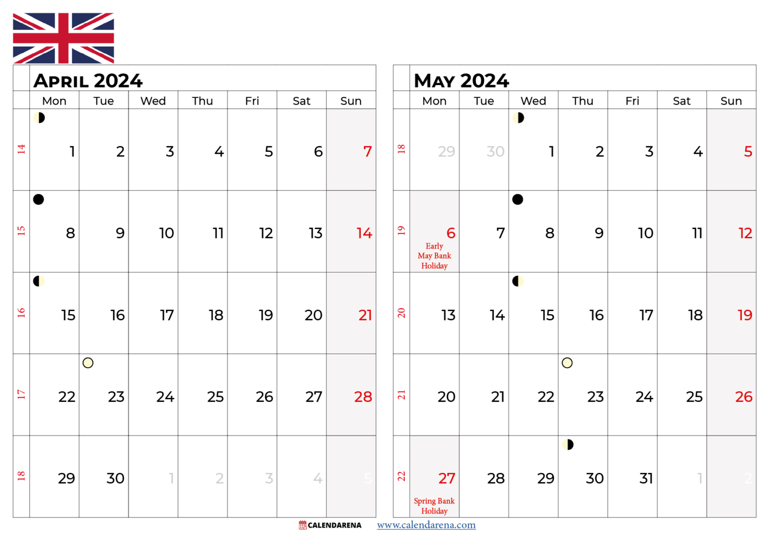 April 2024 Calendar Uk With Holidays