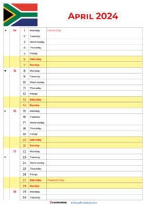 April 2024 Calendar South Africa With Holidays
