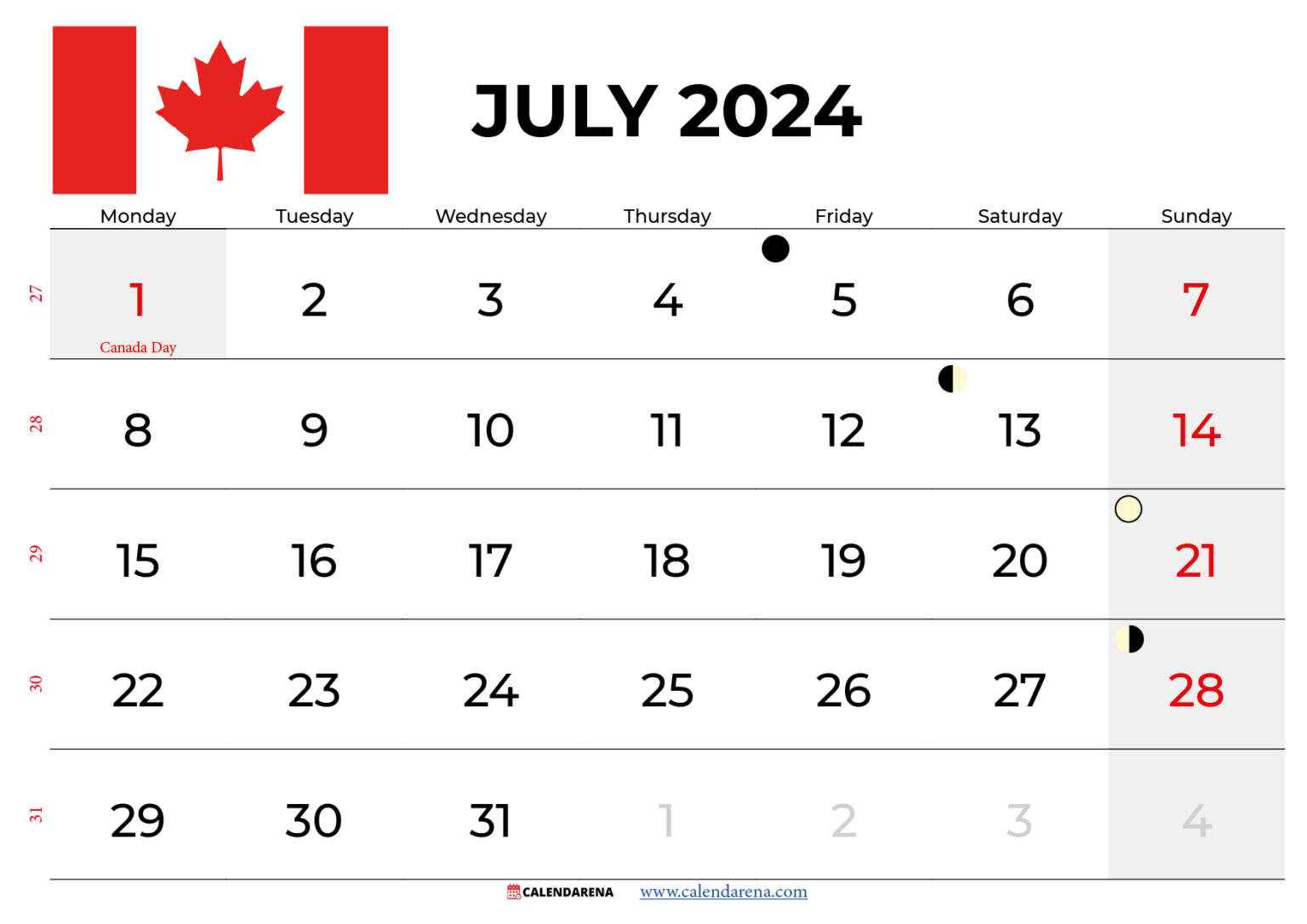 July 2024 Calendar Canada