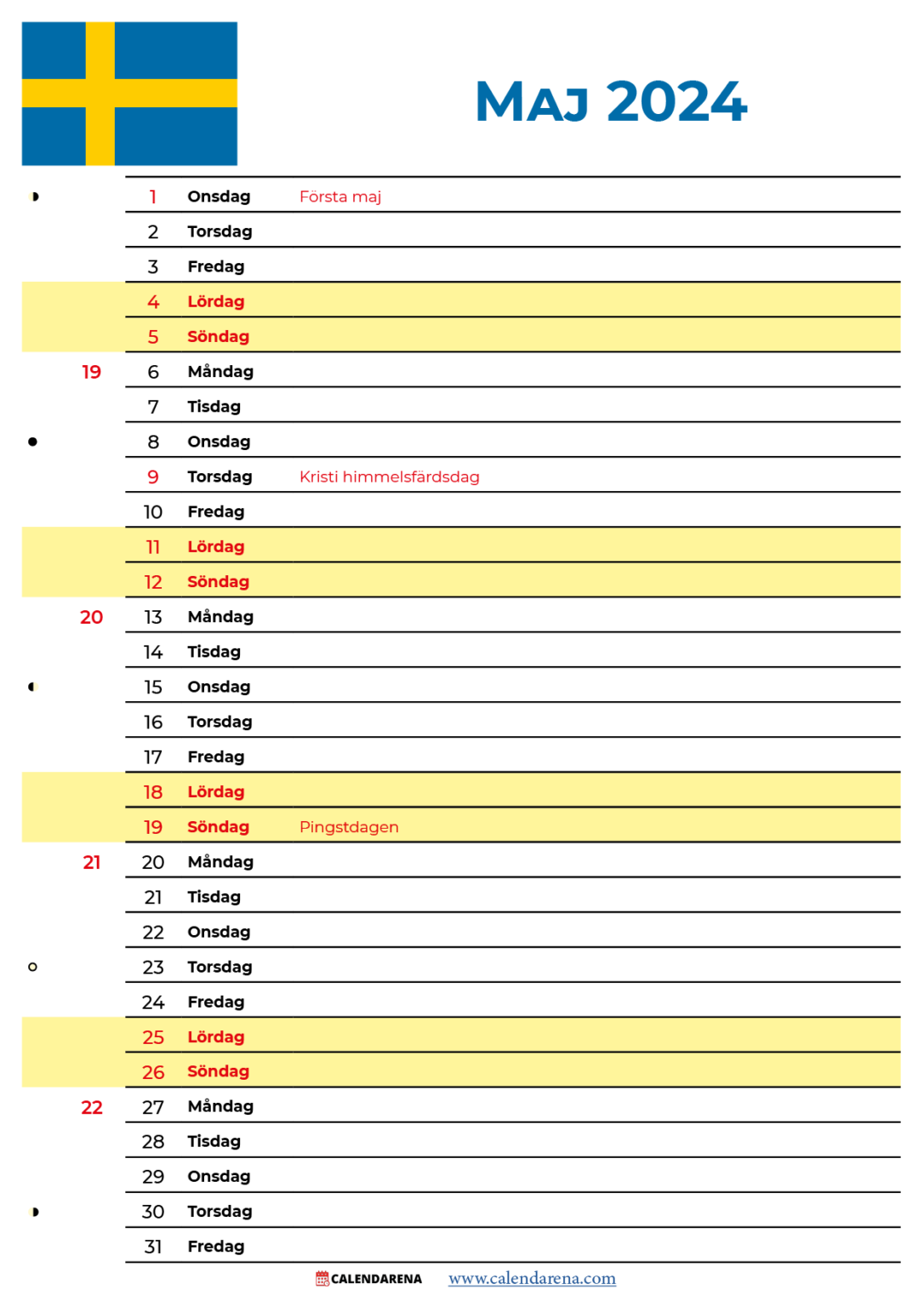 Kalender Maj 2024 Sverige