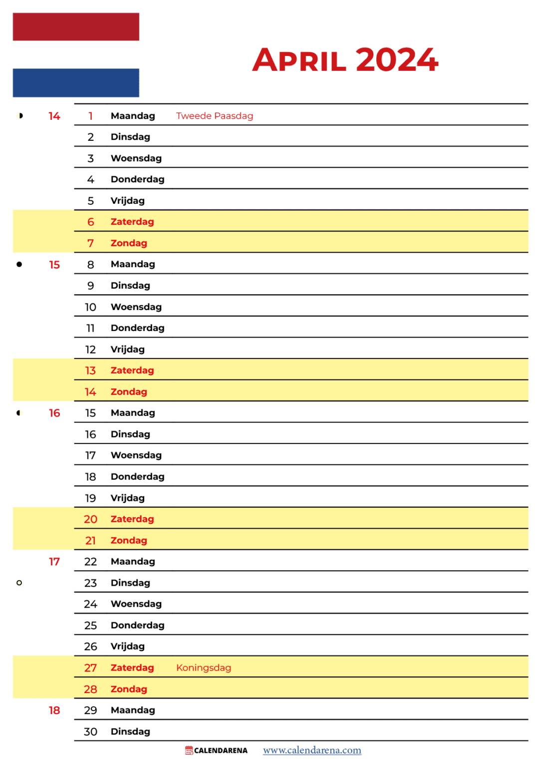 Kalender April 2024 Nederland