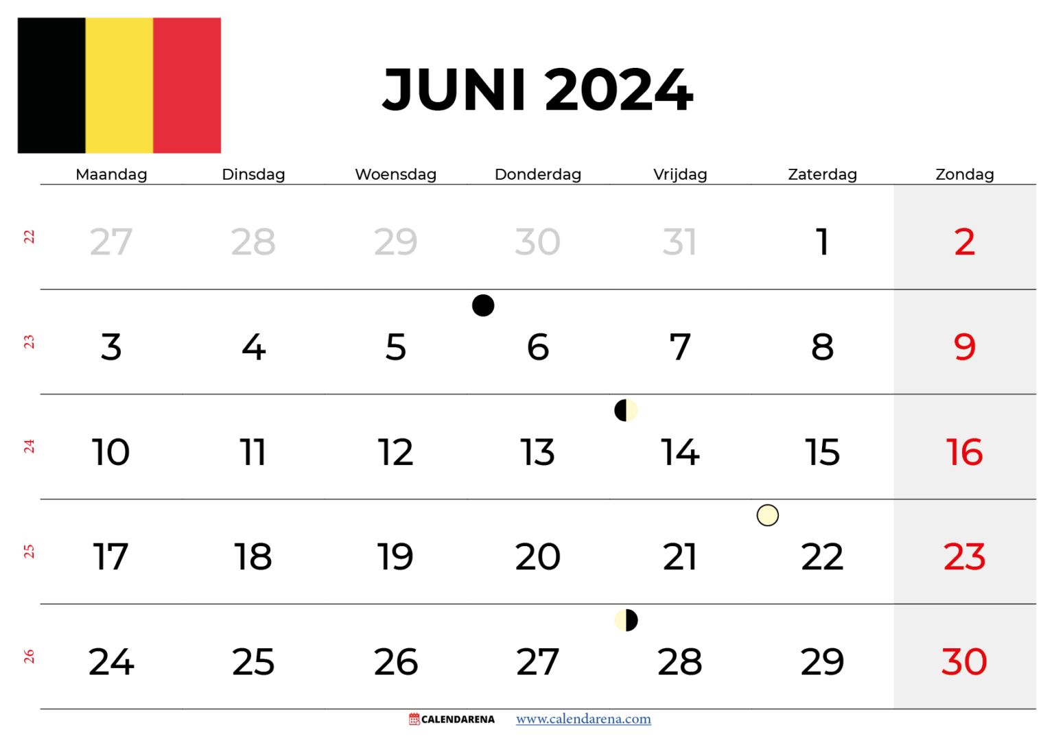 Kalender Juni 2024 België