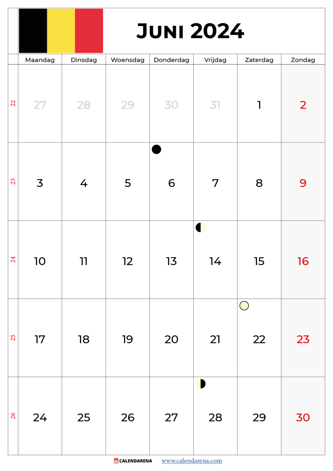 Kalender Juni 2024 België