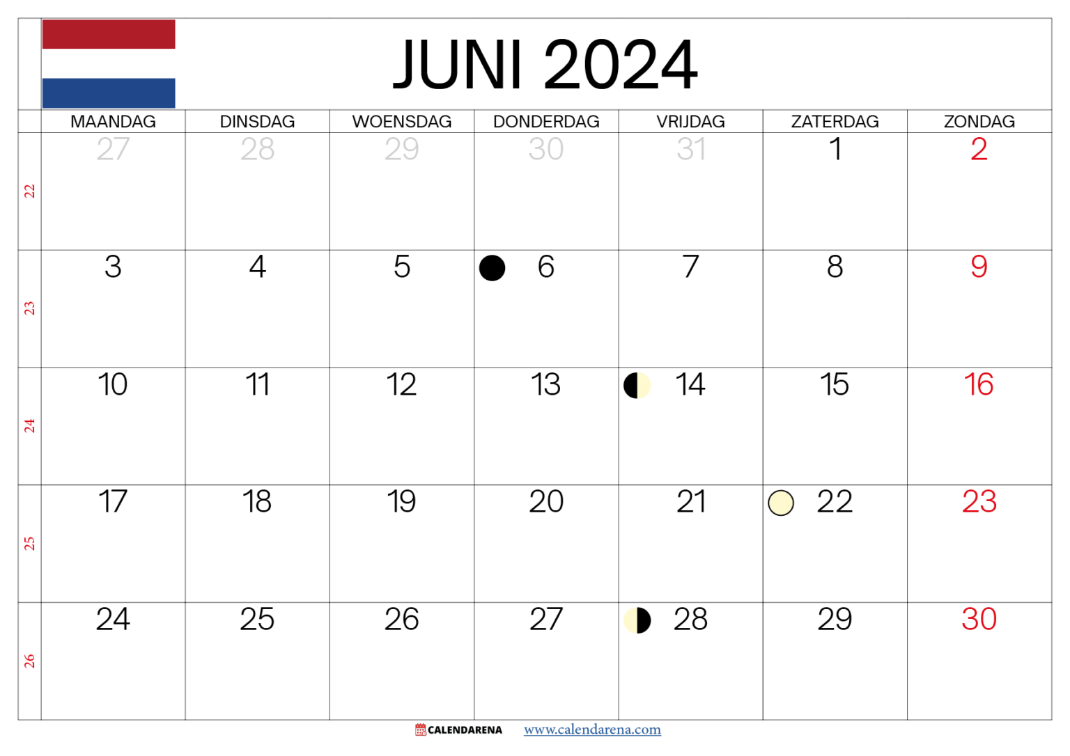 Kalender Juni 2024 Nederland