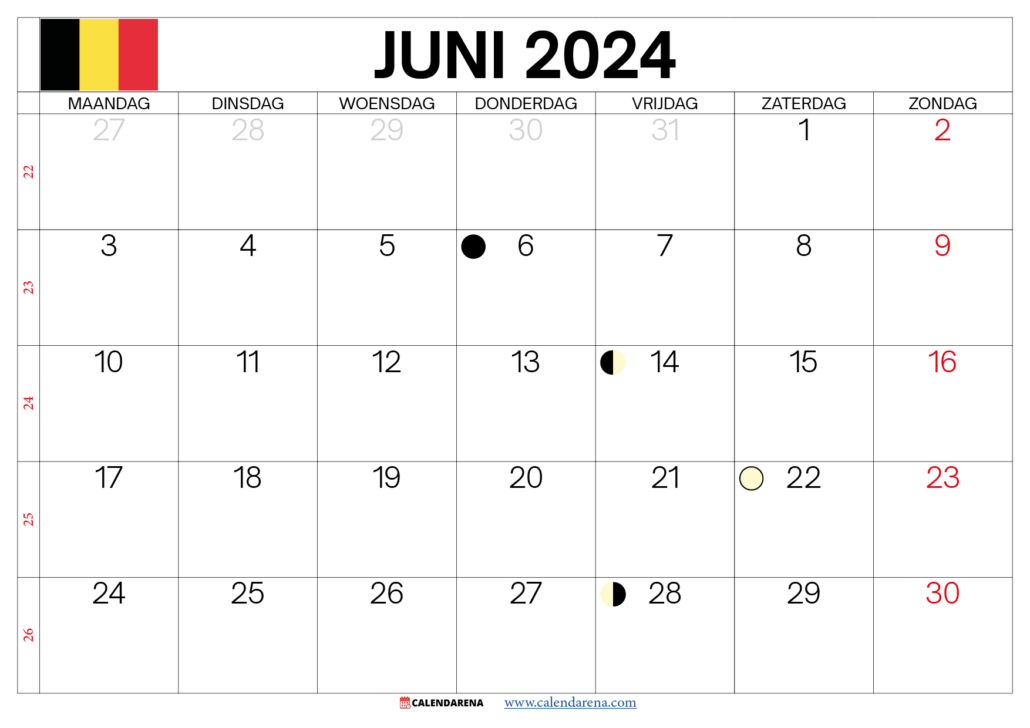 Kalender Juni 2024 België