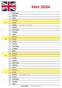May 2024 Calendar UK