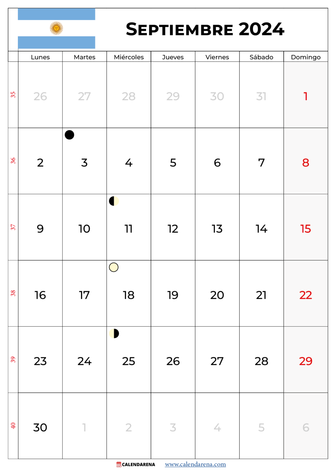 Calendario Septiembre 2024 Argentina