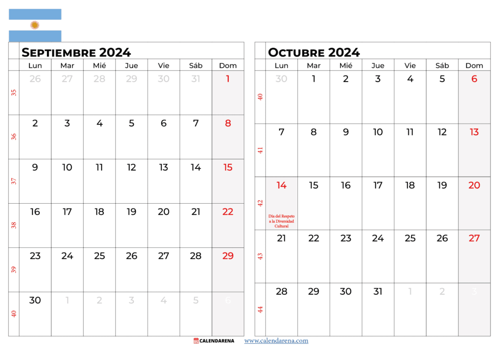 Calendario Septiembre 2024 Argentina