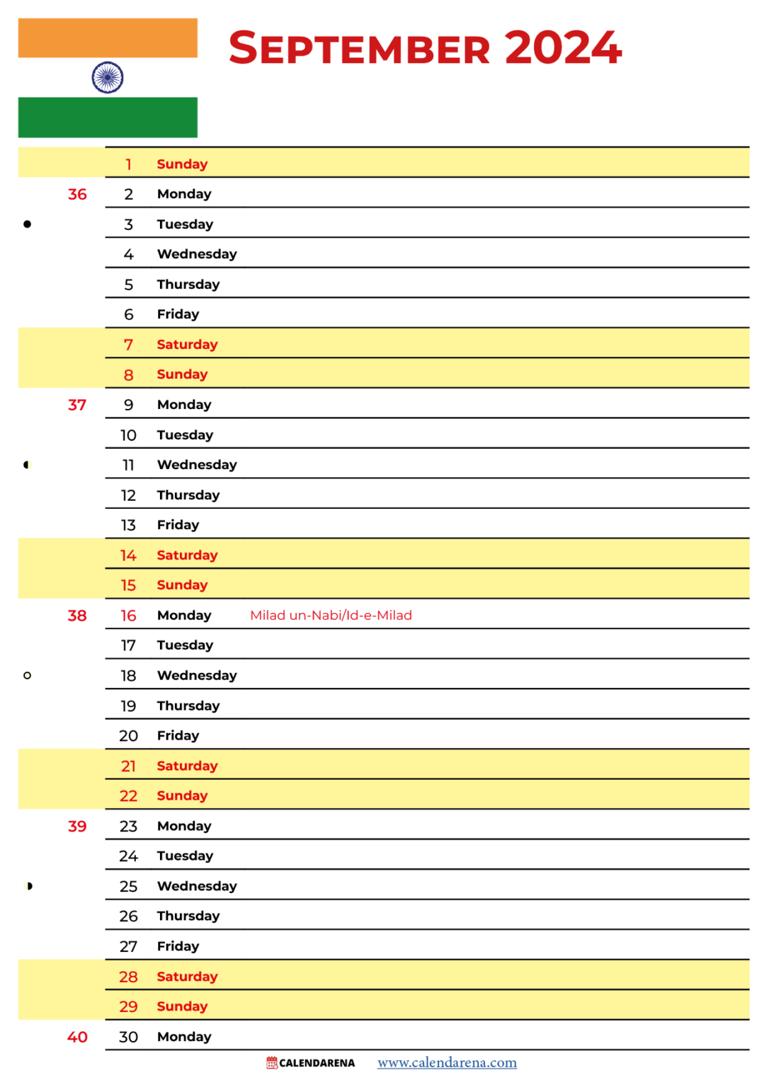 September 2024 Calendar India