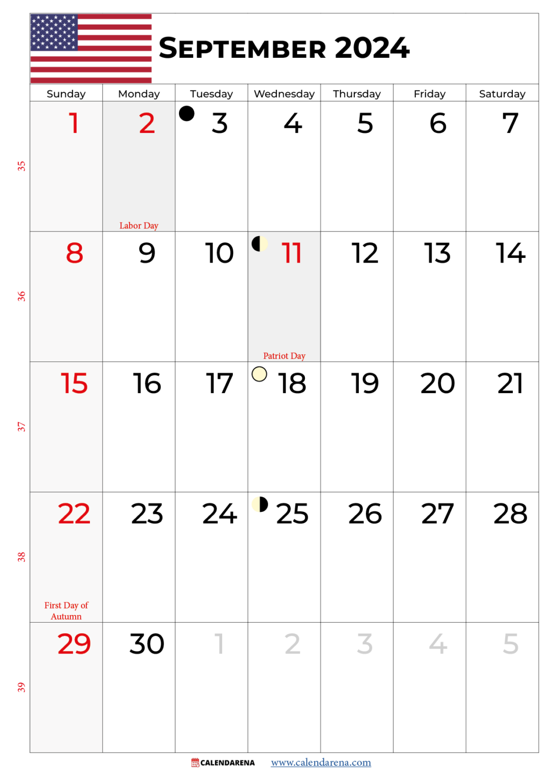 September 2024 Calendar Usa