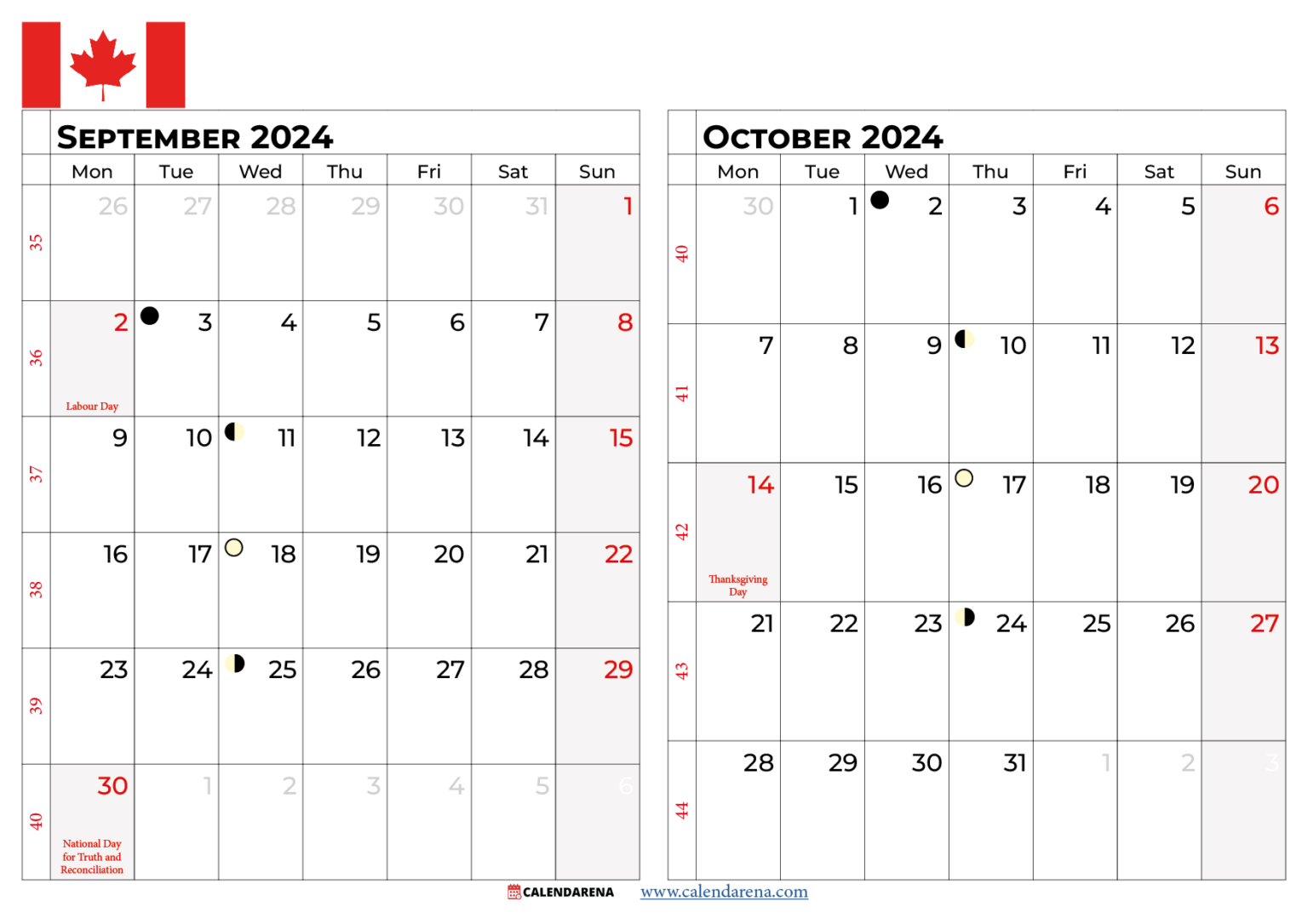 September Calendar 2024 Canada