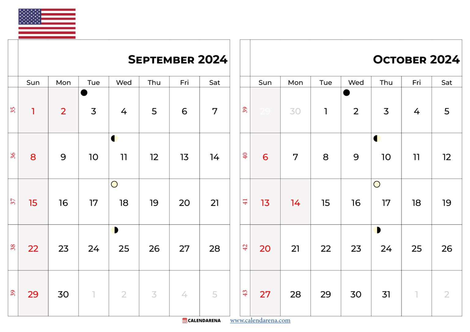 October 2024 Calendar Usa
