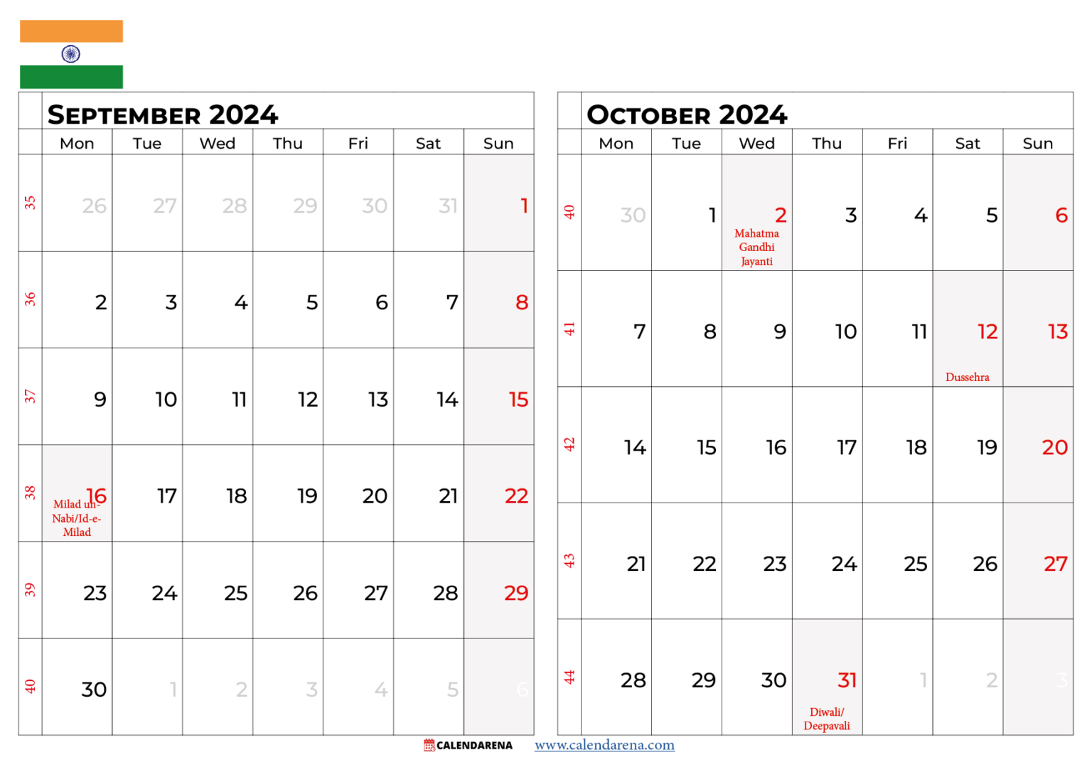 September 2024 Calendar India