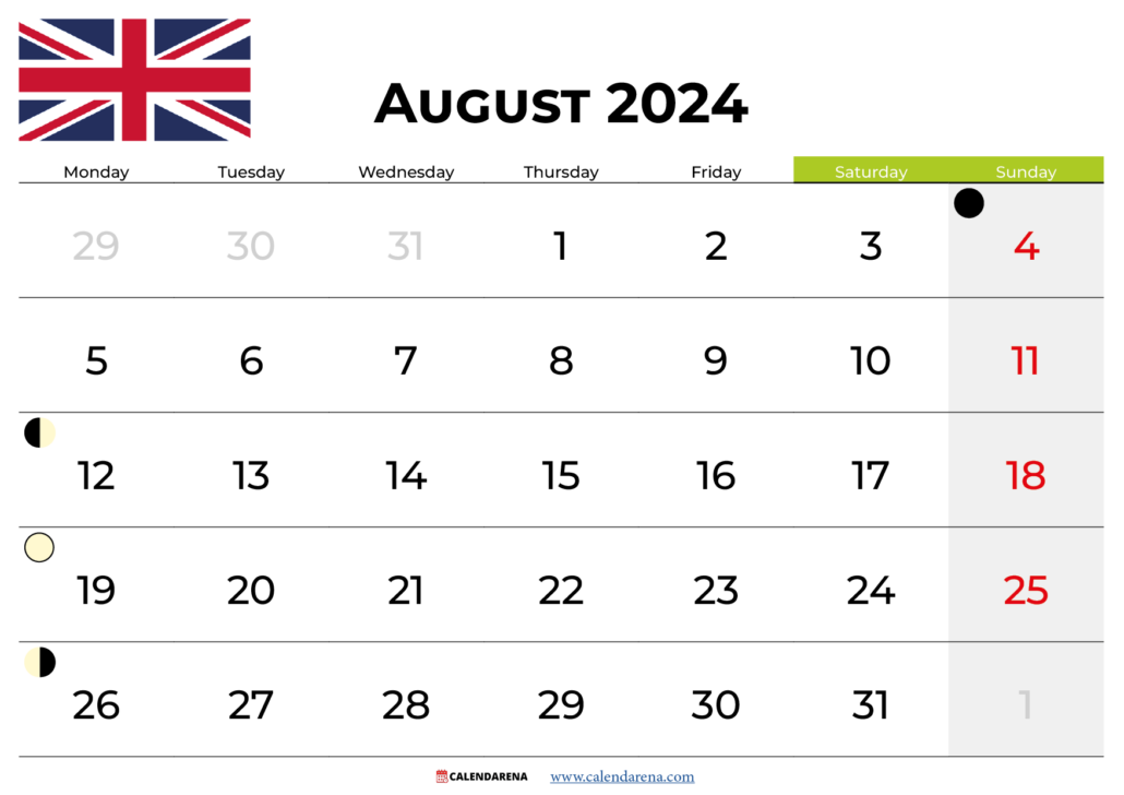 August Calendar 2024 UK
