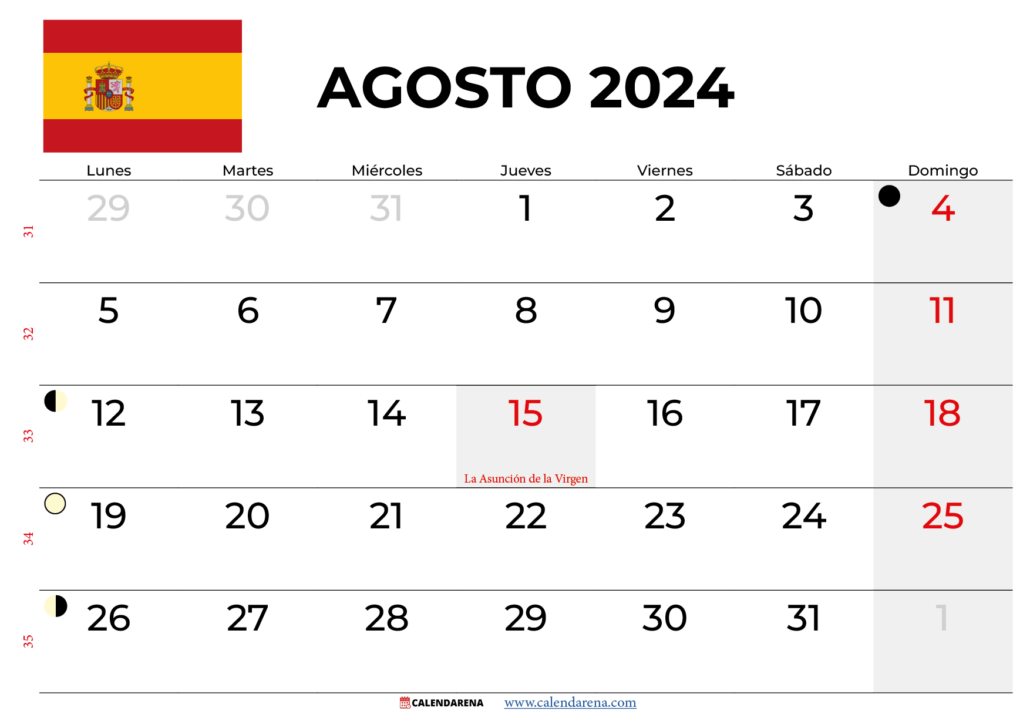 Calendario Agosto 2024 España