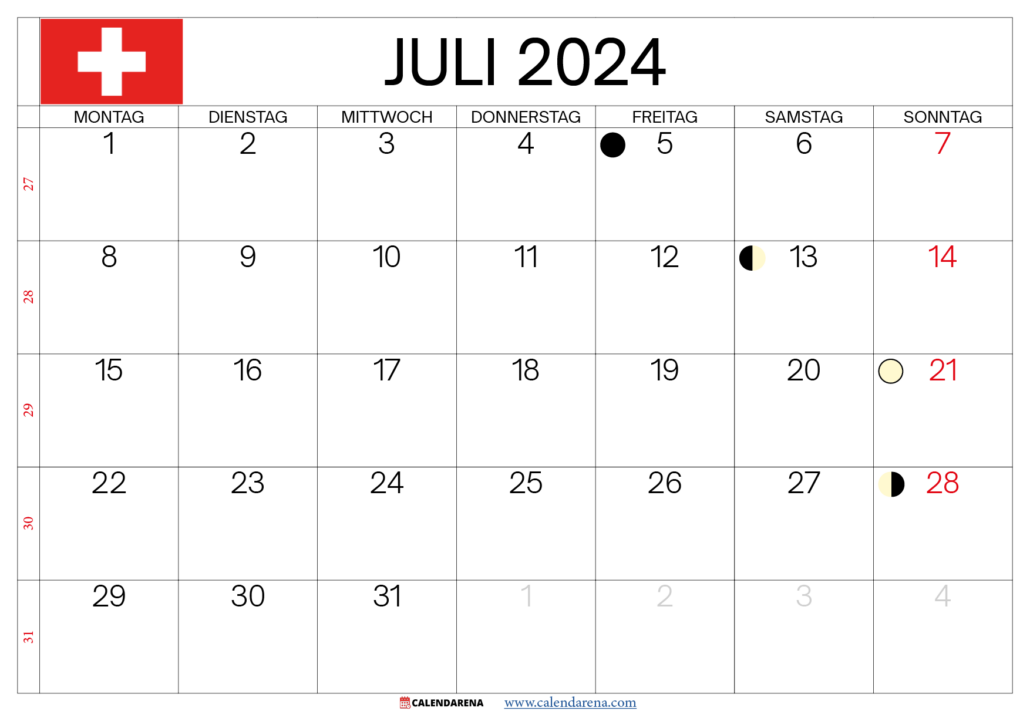 Kalender Juli 2024 Schweiz