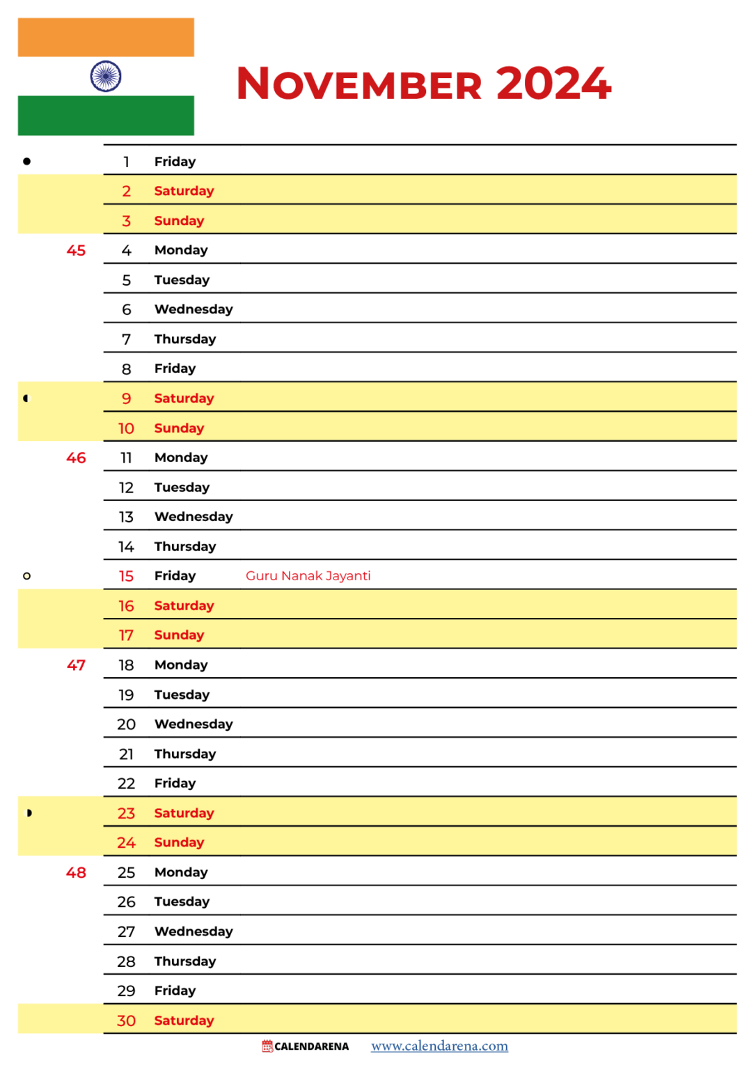 November 2024 Calendar India