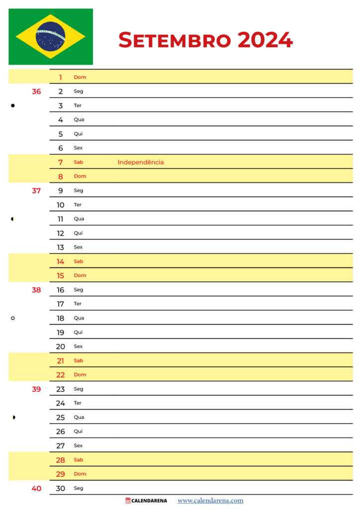 Calendário Setembro 2024 Brasil