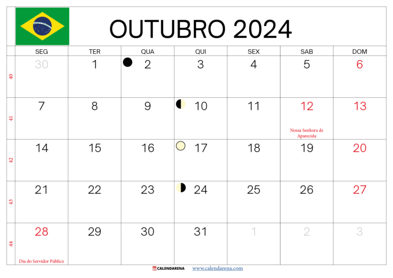 Calendário Outubro 2024 Brasil