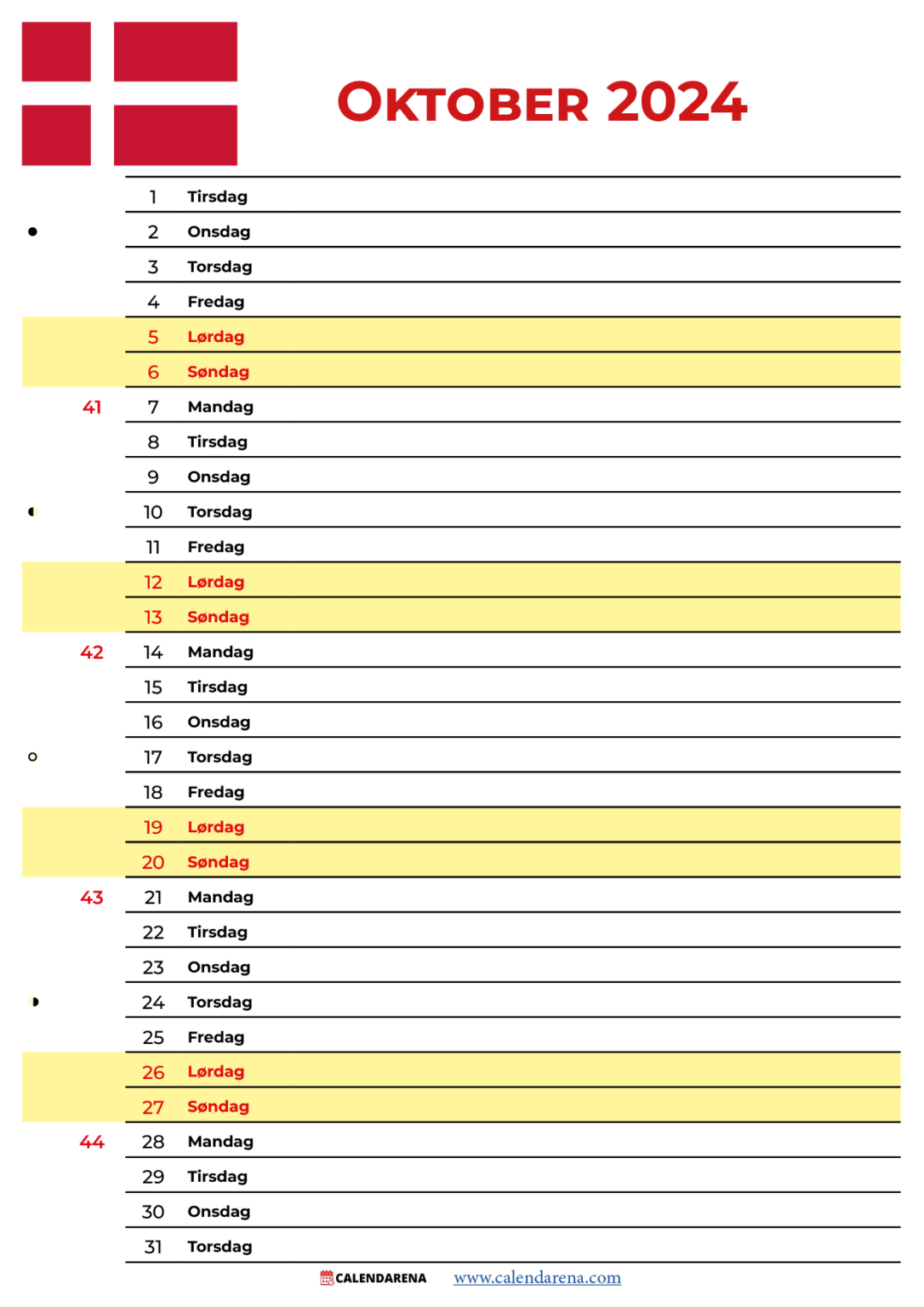 Kalender Oktober 2024 Danmark