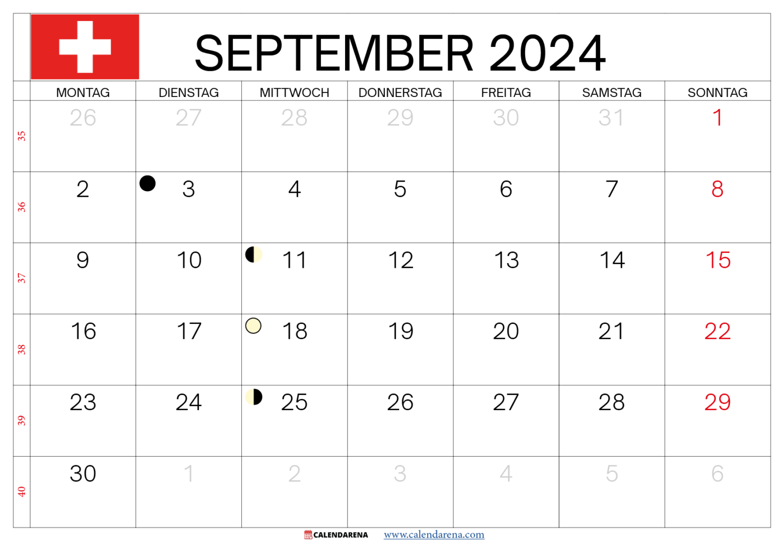 Kalender September 2024 Schweiz