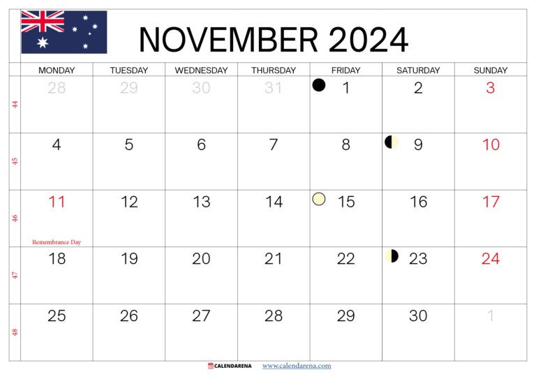Printable Calendar November 2024 Australia