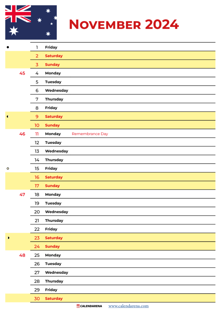 Printable Calendar November 2024 Australia
