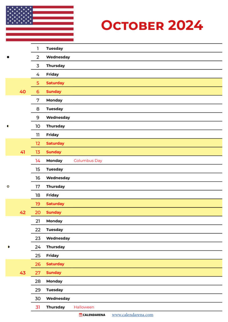 October 2024 Calendar Usa