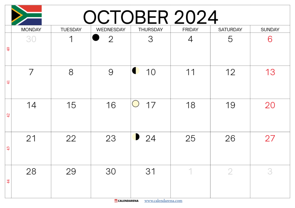 October 2024 Calendar South Africa with holidays – Calendarena