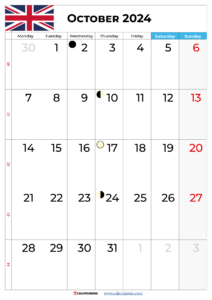 October 2024 Calendar Uk