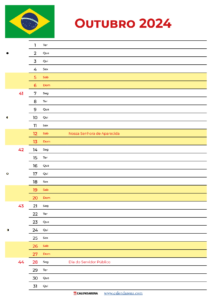 Calendário Outubro 2024 Brasil