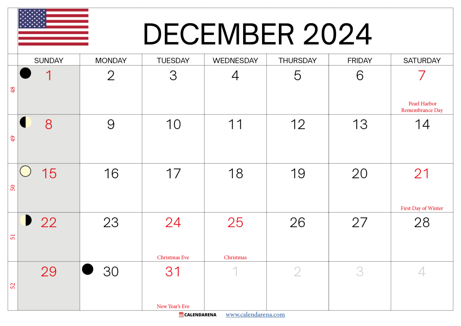 December 2024 Calendar Usa