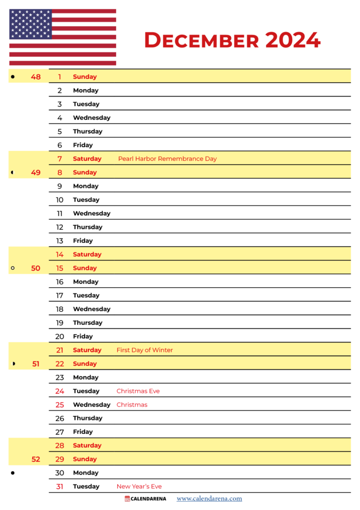 December 2024 Calendar Usa