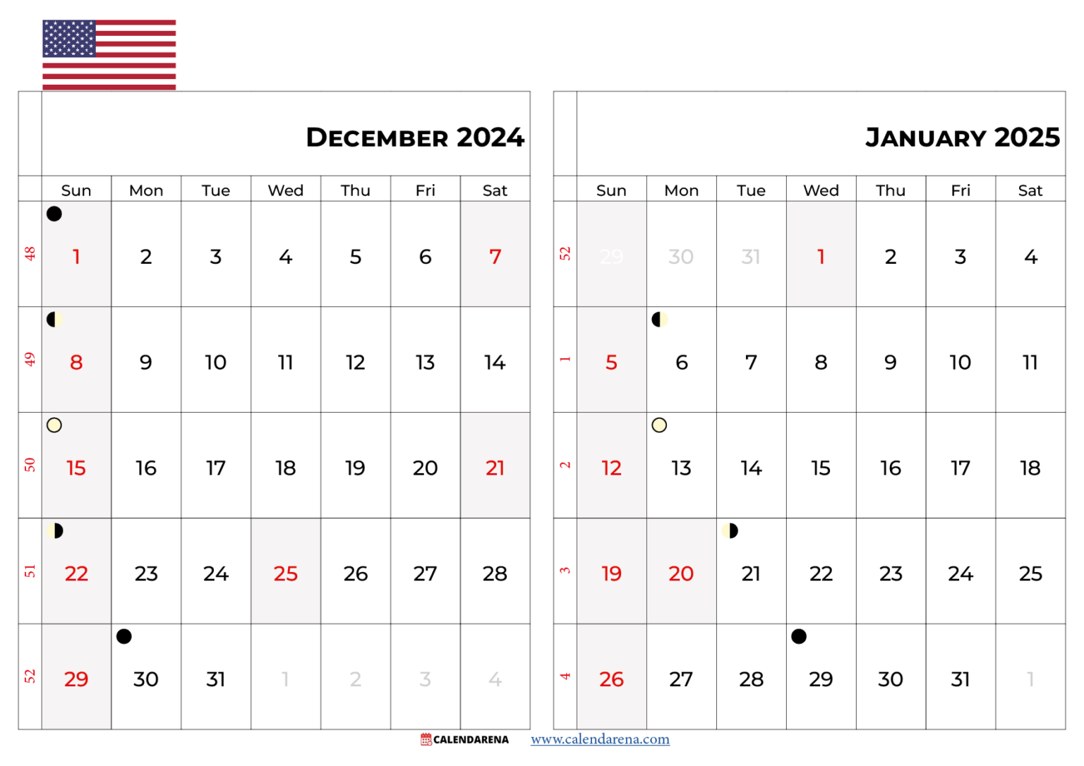 December 2024 Calendar Usa