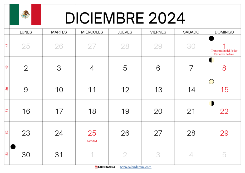 Calendario Diciembre 2024 Mexico Para Imprimir