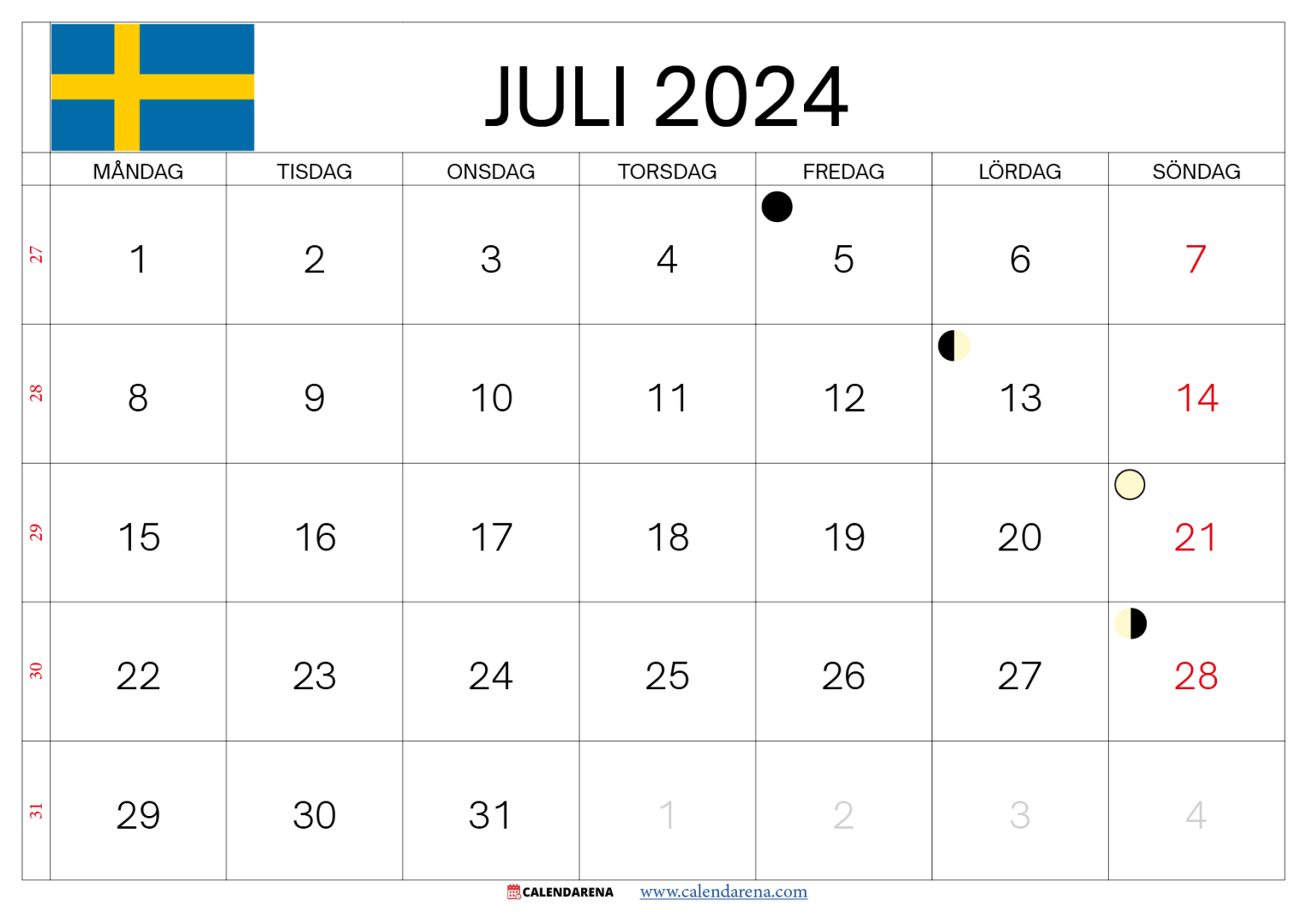 Kalender Juli 2024 Sverige