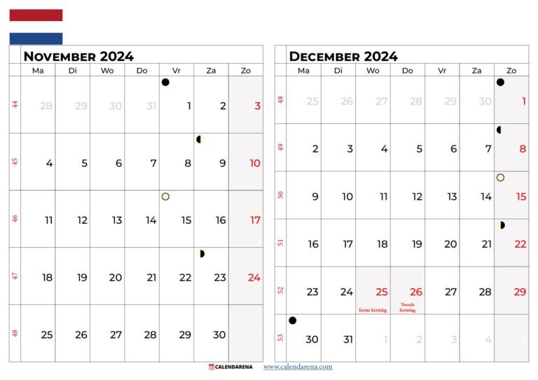 Kalender December 2024 Nederland