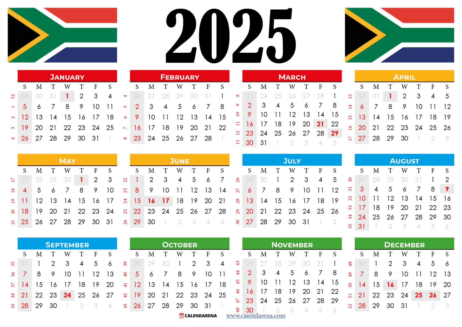 2025 Calendar South Africa With Holidays Printable 2025 Calendar South Africa With Holidays Printable