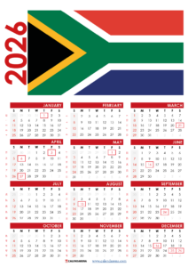 2025 Calendar South Africa With Holidays Printable