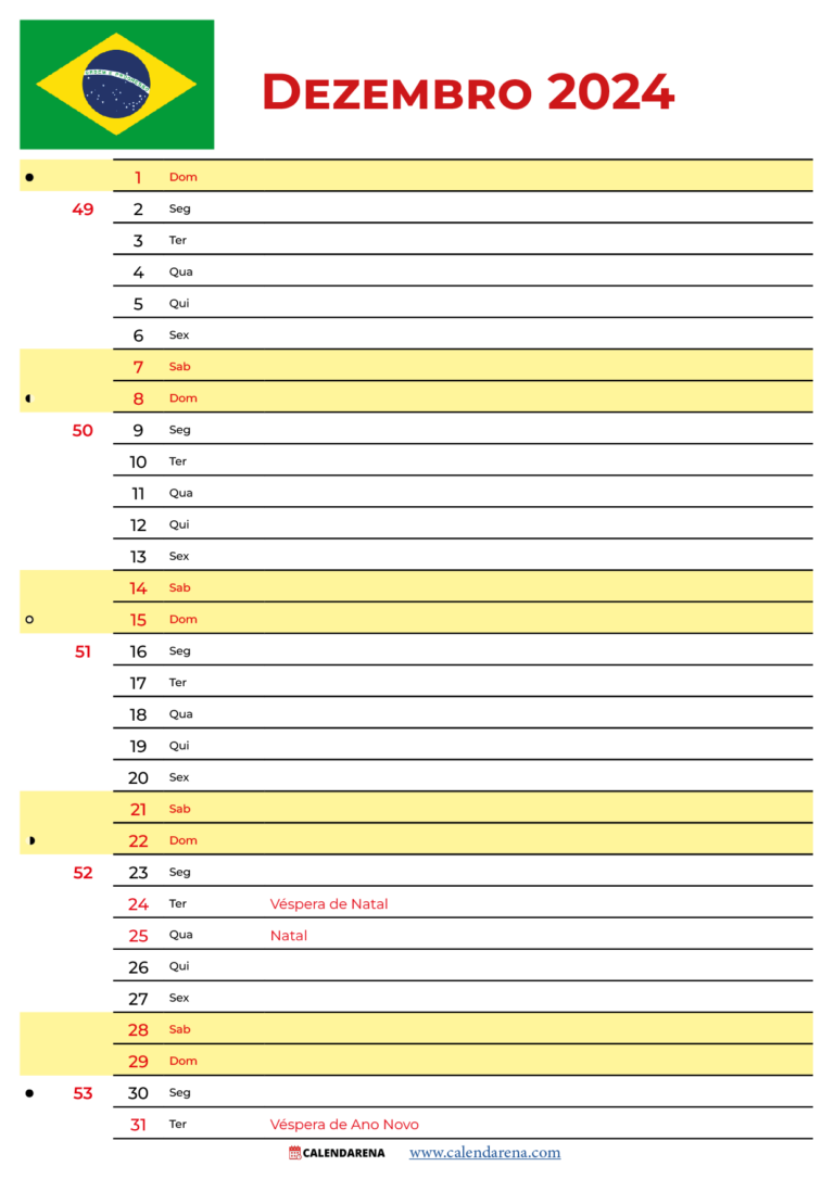 Calendário Dezembro 2024 Brasil – Calendarena