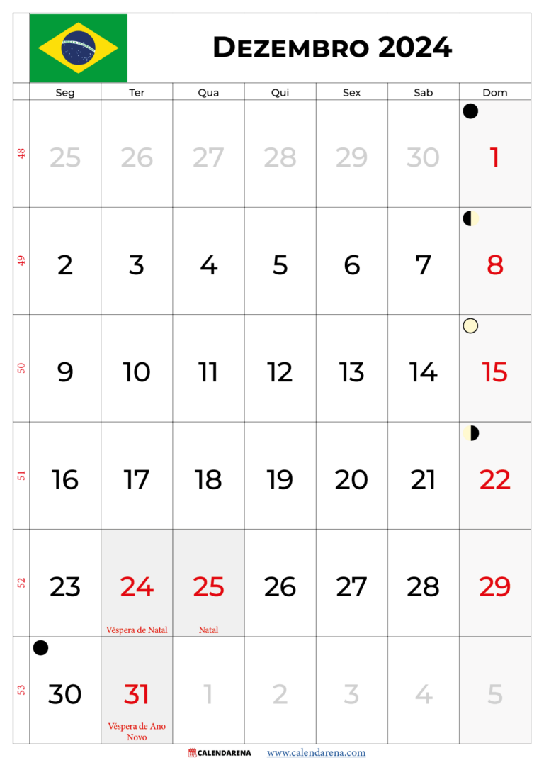 Calendário Dezembro 2024 Brasil – Calendarena