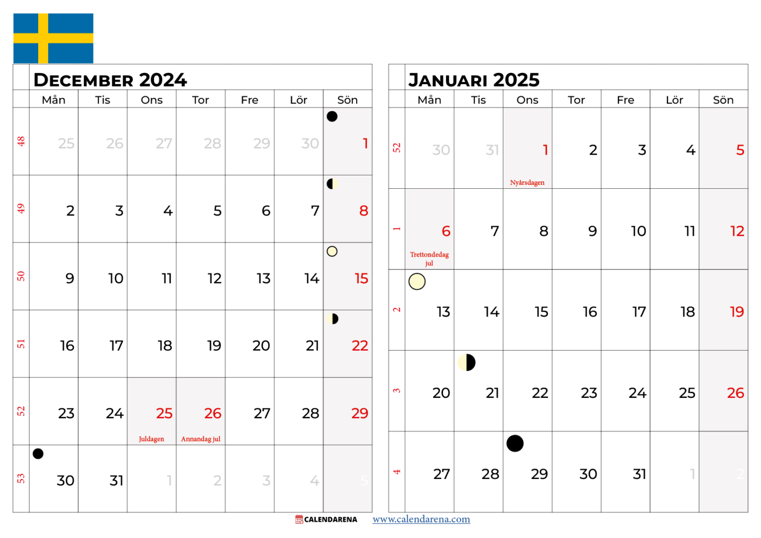 Kalender December 2024 Sverige