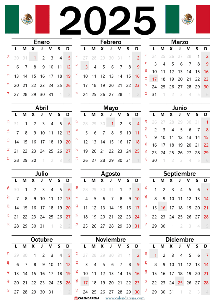 Calendario 2025 Mexico Con Festivos PDF