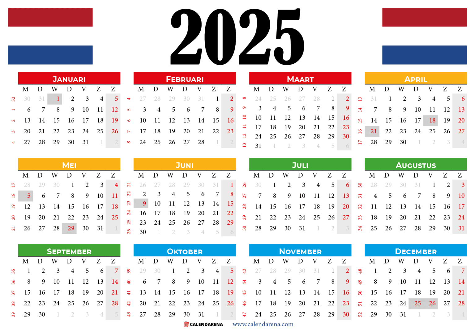 Kalender 2025 Nederland - Alle Belangrijke Data en Evenementen Calendarena