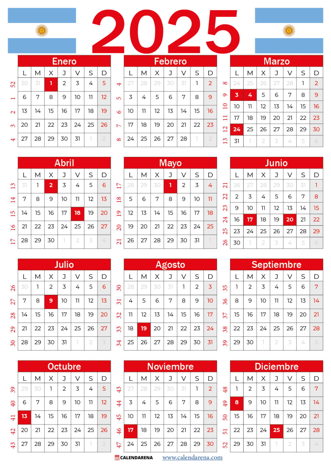 Calendario 2025 Argentina Con Feriados Para Imprimir – Calendarena