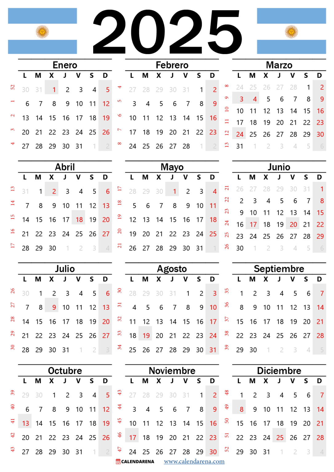 Calendario 2025 Argentina Con Feriados Para Imprimir